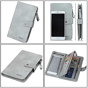 Wristlet Wallets for Men & Women, Leather Clutch Wallet with Card Slots Business Long phone Purse Multi Card Organizer (C224 Gray)