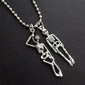 Skeleton Necklace, Cool Charm Pendant, Stainless Steel Ball Chain Long Necklace for Man Woman, Steampunk Jewelry