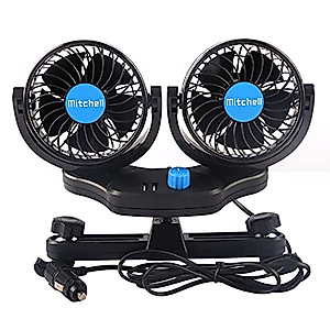 KWYZ 12 Volt Car Fan for Back Seat Passenger, Portable Car Seat Fan Headrest 360° Rotatable Backseat Cooling Air Fan with 2 USB Charging Port & Cigarette Lighter Plug for Vehicles, SUV, RV, Boat