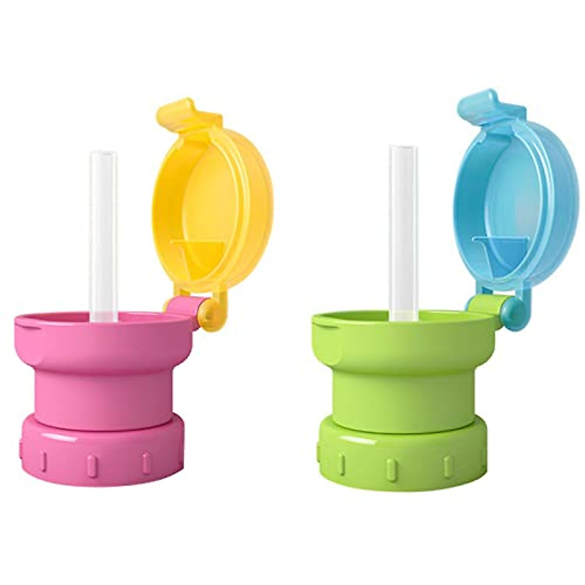 CheeseandU 2Pack Spill Proof Water Bottle Straw Caps - Portable Juice Soda Water Bottle Twist Cover Cap with Straw for Children