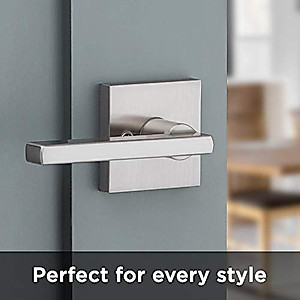 Kwikset Satin Nickel 91540-001 Halifax Door Handle Lever with Modern Contemporary Slim Square Design for Home Hallway or Closet Passage