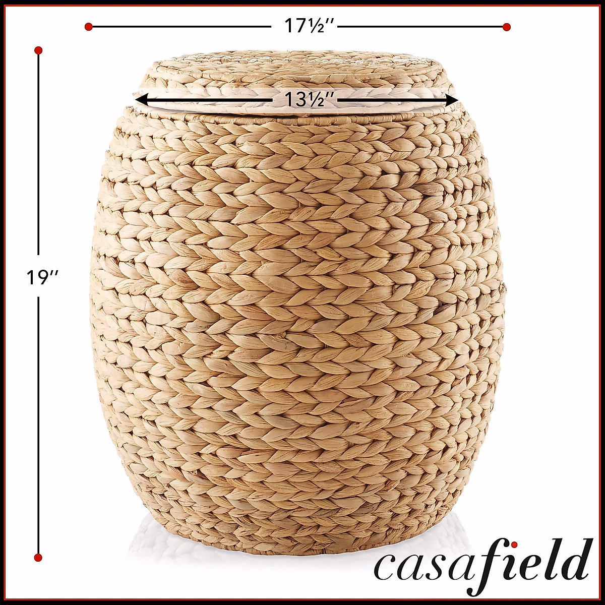 Casafield Round Storage Basket with Lid - Natural, Handwoven Water Hyacinth Organizer for Laundry, Blankets, Plants, Bedroom, Living Room, Home Office