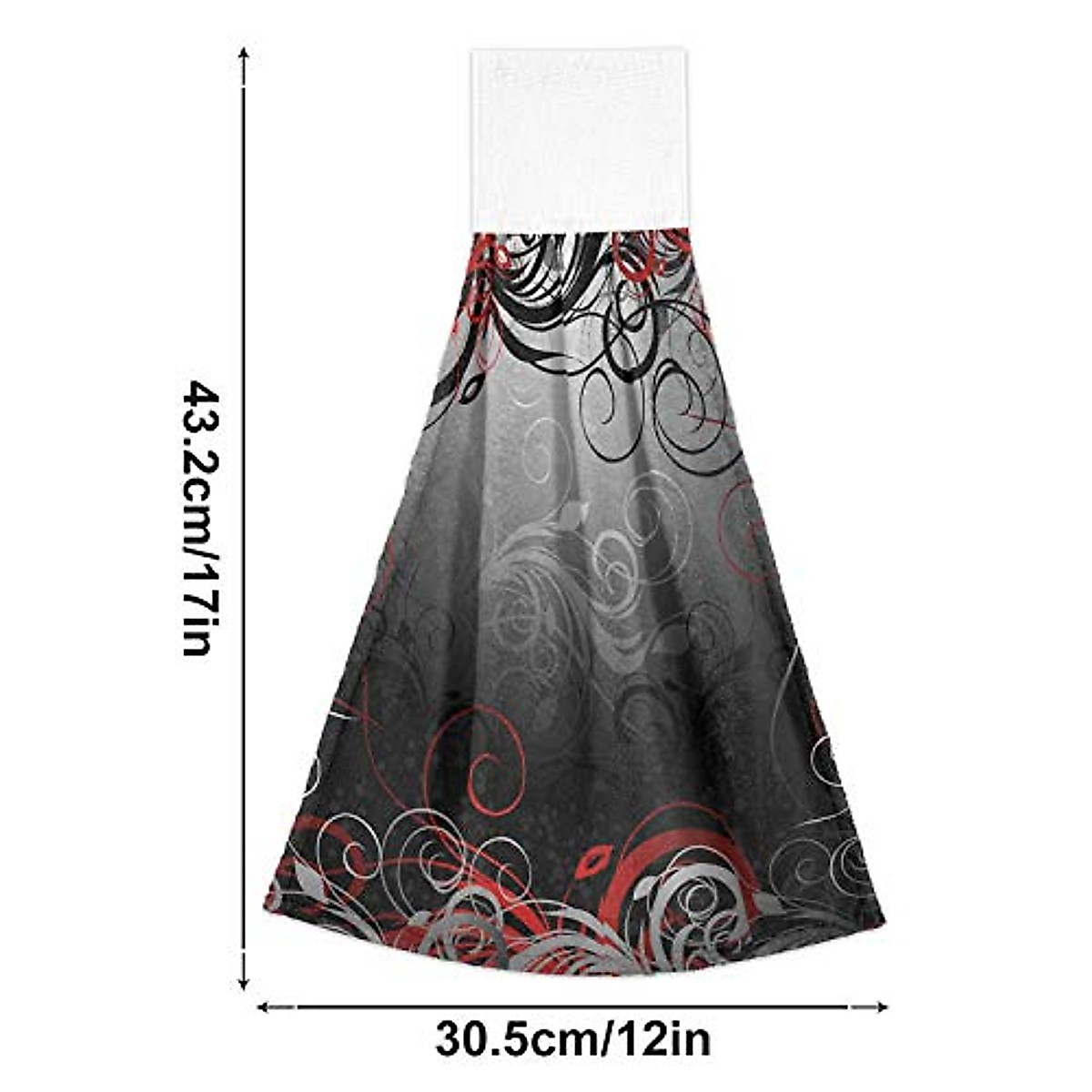 Oyihfvs Red Black Grey Floral Leaf Swirl Abstract Background 2 Pcs Hanging Kitchen Hand Towels, Hanging Tie Towels with Hook & Loop Dishcloths Sets, Decorative Absorbent Tea Bar Bath Hand Towel