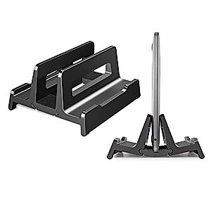 STARSIKI Vertical Laptop Stand, 3-in-1 Gravity Auto Locking Laptop Holder, MacBook Stand for Desk Closed Upright, Space Saving Desktop Organizer for MacBook/Surface/Chromebook/Dell/HP/iPad/Tablets