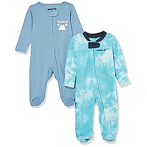 Hurley Baby Girls Multi-pack Footed Coverall, Glacier/Blue, 3M US