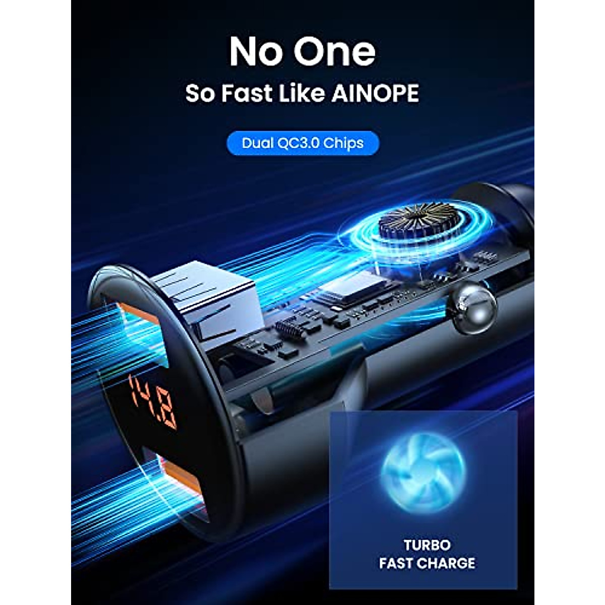 AINOPE Car Charger Adapter, Dual QC3.0 Port 6A/36W Fast USB Car Charger All Metal Cigarette Lighter USB Charger Voltage Display Compatible with 11/11 pro/XR/X/XS/8, Galaxy Note 8/S9/S10+/S8-Black