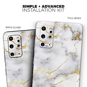 DesignSkinz Marble & Digital Gold Foil V2 Protective Vinyl Decal Wrap Skin Cover Compatible with The Samsung Galaxy S20 (Screen Trim & Back Glass Skin)