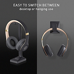 havit PC Gaming Headset Headphone Stand Holder Hanger Hook 2 in 1 Headphones Stand Aluminum Pole Solid Base Rubber Anti-Slip for Desk Wall Desk Compatible All Headphone