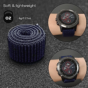 Abanen Hook and Loop Quick Dry Watch Band for Fenix 7X / Fenix 6X / Fenix 5X, 26mm Woven Nylon Ultralight Sport Wristband Strap for Garmin Fenix 6X Pro/Sapphire,Fenix 5X Plus,Enduro (Dark Blue)