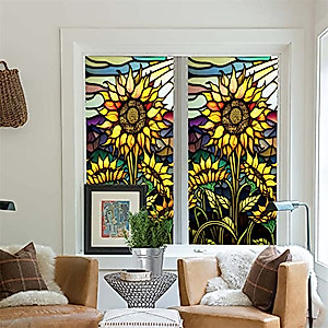 CREATIVE HOBBIES Window Privacy Film Sunflower Window Clings Stained Glass Window Film 78.7" x 17.3" Frosted Glass Window Decor Bathroom Window Coverings Static Cling Non-Adhesive