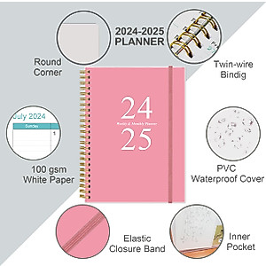 2024-2025 Planner - Weekly & Monthly Planner Spiral Bound, Planner 2024-2025 from July 2024 - June 2025 with Monthly Tabs, Inner Pocke, 6.4" x 8.5", Pink