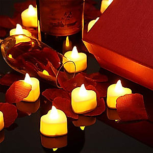 1000 Pieces Artificial Rose Petal with 24 Pieces Romantic Heart Candles Flameless Romantic Led Tealight Candle for Romantic Night Birthday Valentine's Day Anniversary Wedding Table Decor (Yellow)