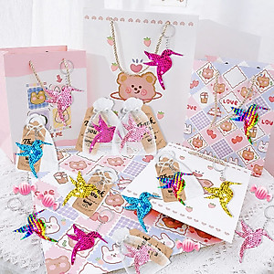 CiciBear 60 Pack Double-Deck Hummingbird Sequin Keychain Set with 20 Hummingbird Keychains, 20 Thank You Tags and 20 Bags for Hawaiian Tropical Party Favor, Kids and Birthday, Baby Shower, 5 Colors