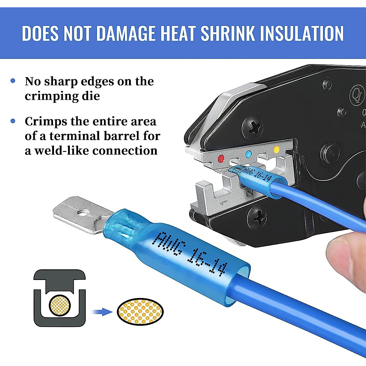 Qibaok Crimping Tool Ratcheting Wire Crimper for Heat Shrink Connectors Ratchet Terminal Crimper Wire Crimp Tool AWG 22-10