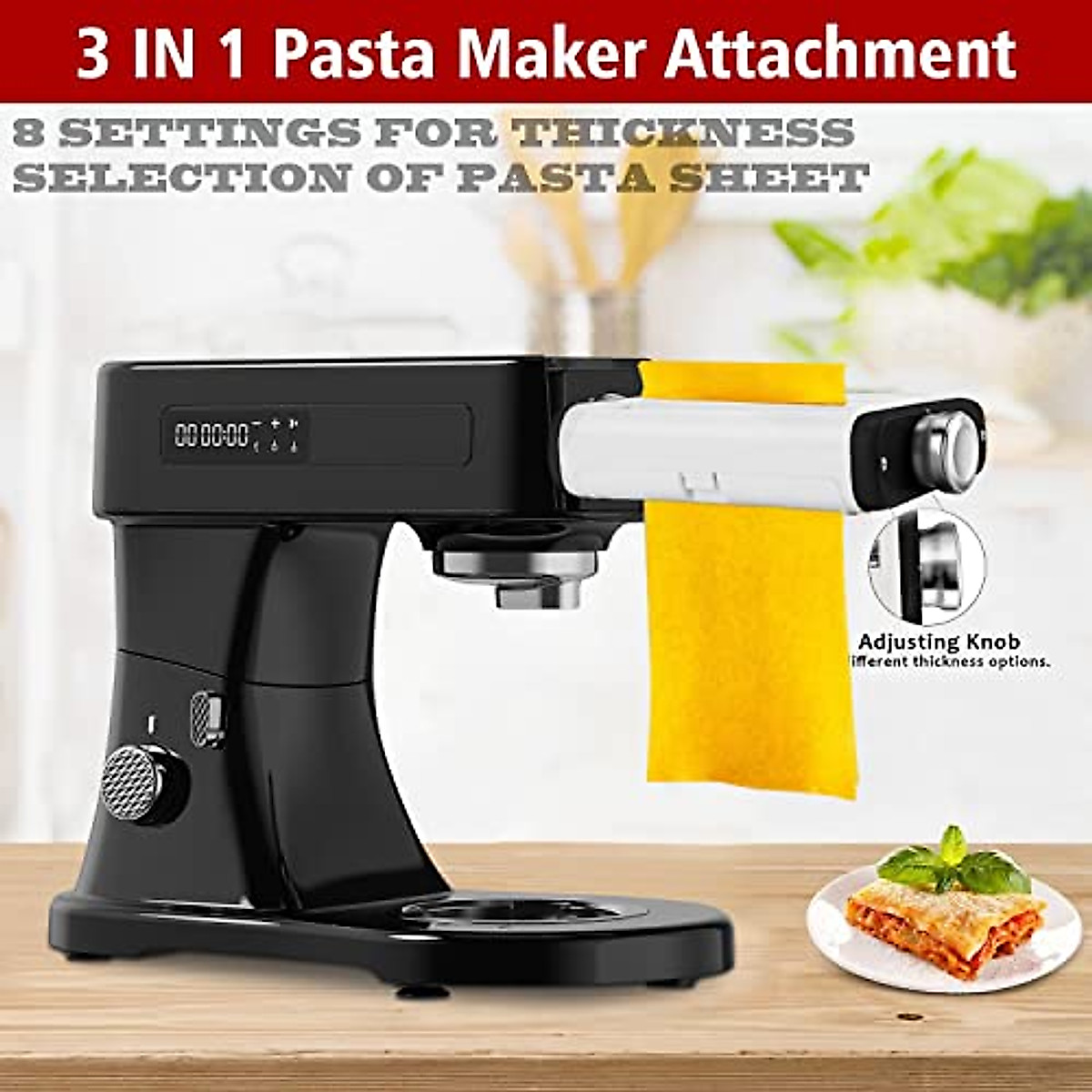 Pasta Maker Attachment for All Kitchenaid Mixers, Noodle Ravioli Maker Kitchen Aid Mixer Accessories 3 In 1 Including Dough Roller Spaghetti Cutter Fettuccine Cutter - Homemade Fresh Pasta Easily!