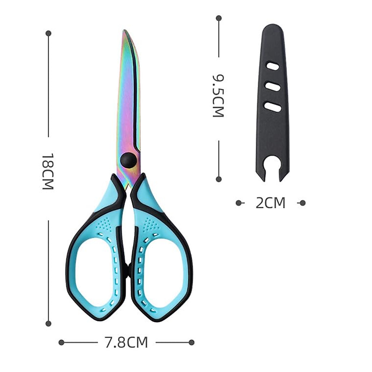 Colorful Titanium Non-Stick Scissors with Cover/Cap, All Purpose Fabric Sewing Scissors Office Craft Scissors SoftGrip Sharp Shears Cutter for Home School Supplies (Blue & Rainbow)