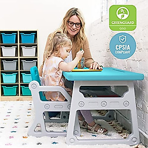 ECR4Kids Toddler Plus Desk and Chair, Kids Furniture, Cyan/Light Grey