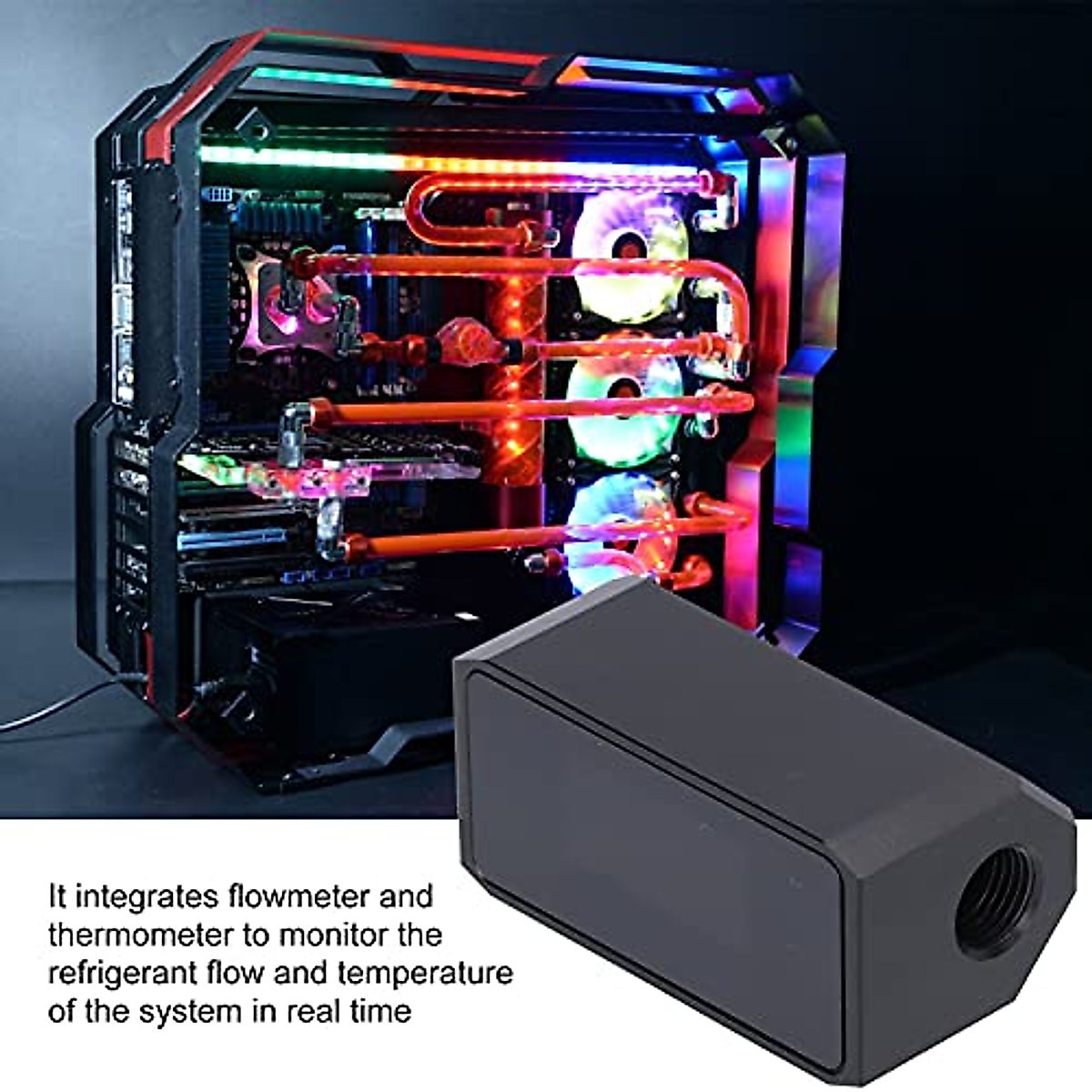 Water Cooling Temperature Display, Cooling Thermometer OLED Screen Flowmeter Thermometer Flow Meter for PC Temperature Display for Monitoring PC Temperature