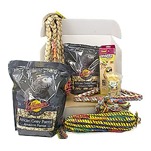 NewZooland Perchville Box for Large Birds | Volkman Avian Science Super African Gray Parrot Food with Foot Toys for Large Birds, African Grey Parrot Treats and Bird Seeds for Your Pets