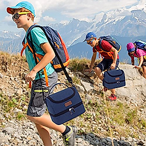 Femuar Kids Lunch Box Lunch Bag for Boys & Girls Insulated Lunchbox Children Dual Compartments Lunch Cooler Bag for School/Picnic/Gift, Blue