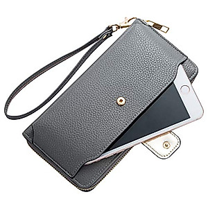 Women Wristlet Wallet with Cell Phone Holder Zip Around Handbag