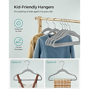 SONGMICS Baby Hangers 50 Pack, Kids Hangers for Closet, 11.8 x 8.1 Inches, Silver 360° Swivel Hooks, Space-Saving Clothes Hangers, Velvet Hangers for Nursery, Non-Slip, Dove Gray UCRF027G05
