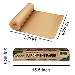 Parchment Paper for Baking, 15 in x 200 ft Air Fryer Disposable Paper Liner, Non-Stick Unbleached Parchment Paper Roll, HOFHTD Baking Paper Roll for Grilling, Steaming, Pans, Oven