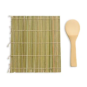Helen's Asian Kitchen Easy Sushi Rolling Mat with Rice Paddle, Natural Bamboo, 2-Piece Makisu Set