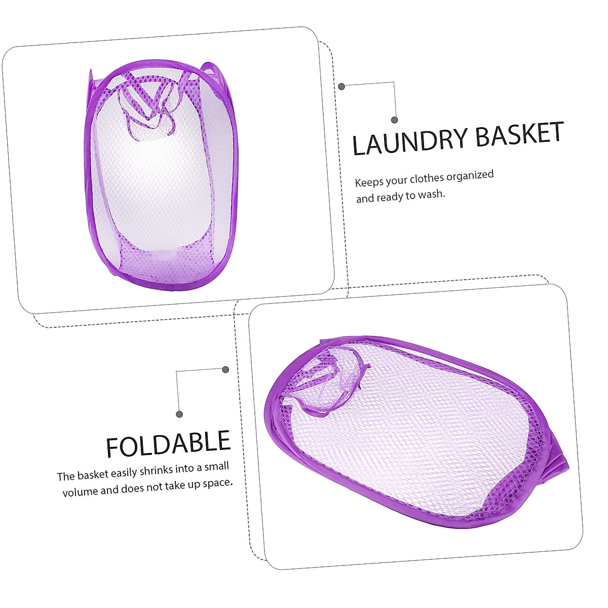 VILLFUL Foldable Mesh Laundry Basket Hamper with Easy Open Design for College Dorms Portable Clothes Storage with Carry Handles and Side Pocket for Convenience