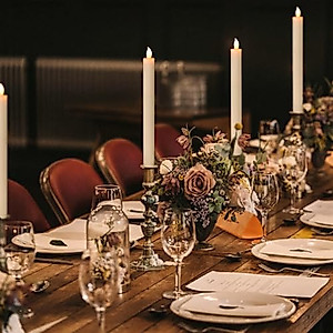 DRomance Flickering Flameless Taper Candles with Remote Timer Battery Operated LED Candlesticks Real Wax Dimmable Light Dinner Thanksgiving Christmas Decor(Ivory, 0.78" x 9.64")