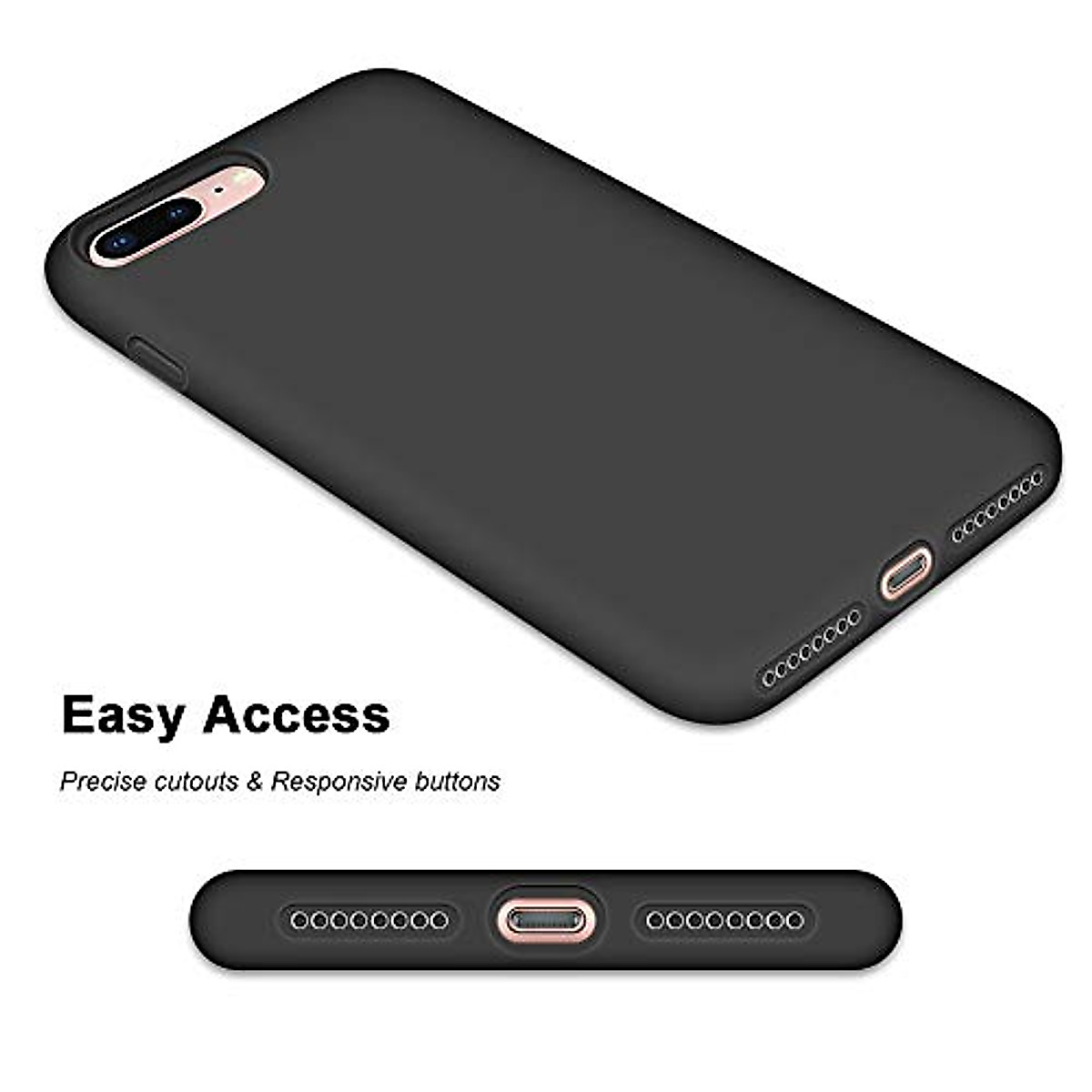 Anuck iPhone 8 Plus Case, iPhone 7 Plus Case, Soft Silicone Gel Rubber Bumper Case Microfiber Lining Hard Shell Shockproof Full-Body Protective Case Cover for iPhone 7 Plus /8 Plus 5.5" - T Black