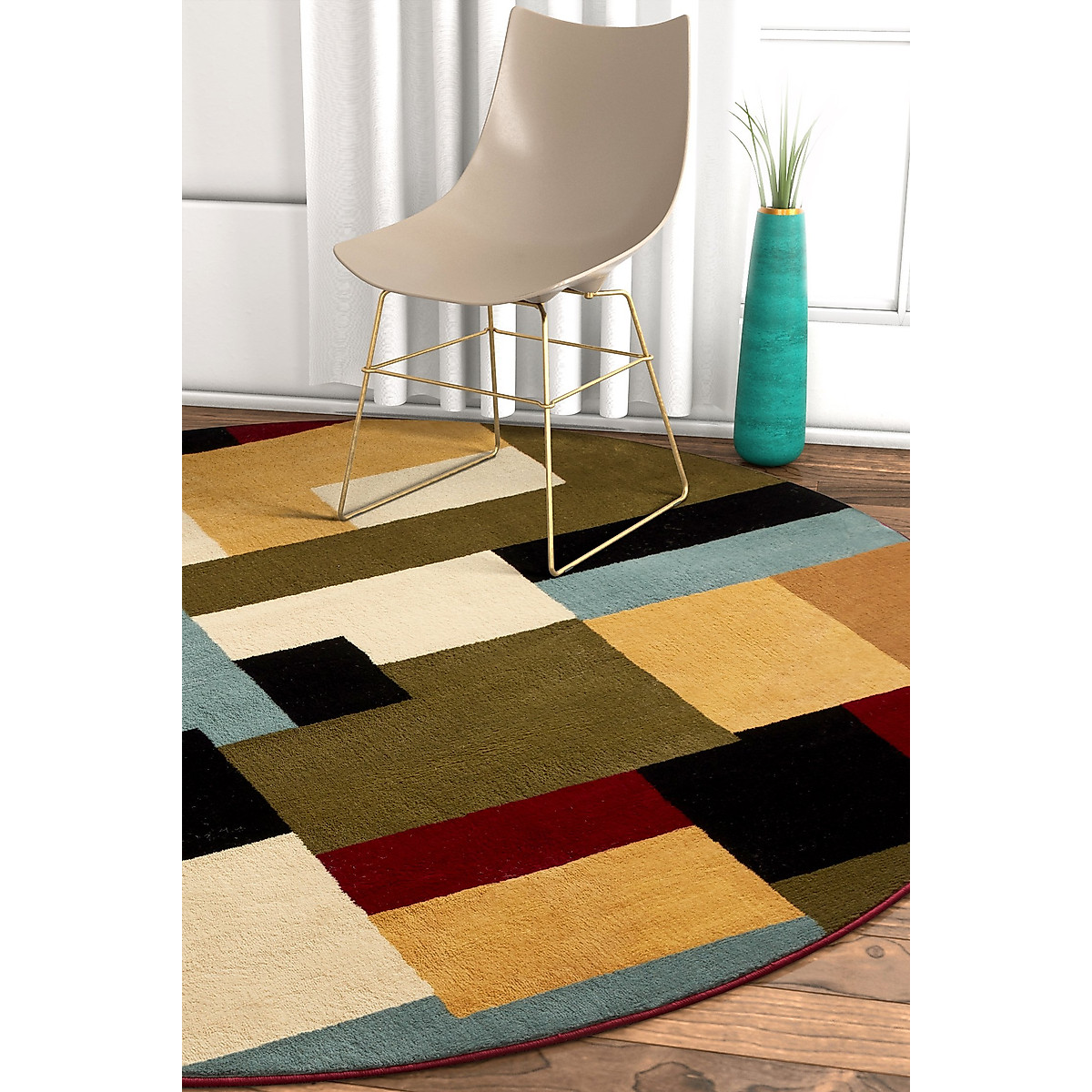 Imperial Mosaic Multicolor Geometric Modern Casual 8 Round ( 7'10'' Round) Area Rug Easy to Clean Stain Fade Resistant Shed Free Abstract Contemporary Color Block Boxes Soft Living Dining Room Rug