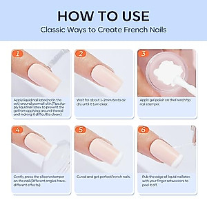 modelones French Tip Nail Stamp - 6Pcs Silicone French Nail Stamper Double Head French Tip Nail Tool for French Nail with Scrapers & Silicone Nail Stamper Kit DIY French Manicure Kit at Home