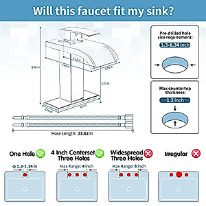 Y-Garhe LED Bathroom Faucet, Black Waterfall Bathroom Faucet, Newest Bathroom Faucet, Waterfall Bathroom Sink Faucet, Bathroom Faucets for Sink 1 Hole, 4 Inch Centerset Bathroom Faucet