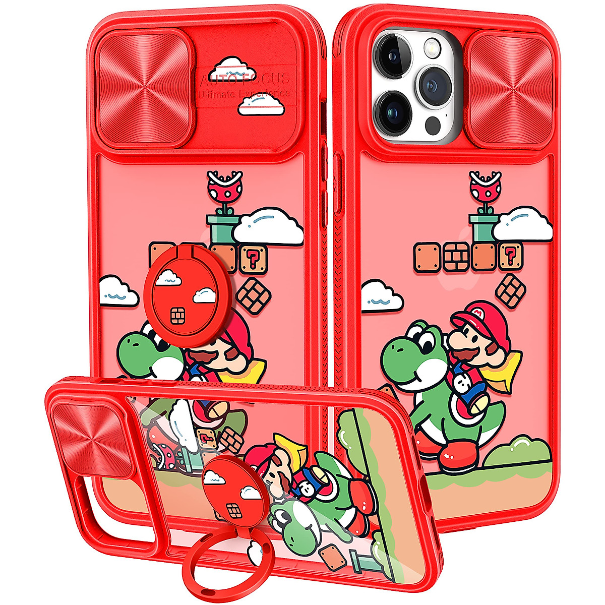 Joyleop (2in1 for iPhone 13 Pro Max Case Cartoon Cute Maliao for Girls Pretty Women Teen Kids Girly Phone Covers Red Pattern Design with Slide Camera Cover+Ring Holder for 13 Pro Max 6.7”