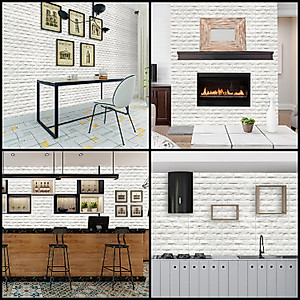 YU LI 3DH 3D Wall Panels Peel and Stick 11PCS White Foam Brick Wallpaper for Bedroom Faux Stone Wall Panel Self-Adhesive Wallpaper (11PCS-10.65 Sq Ft, White)
