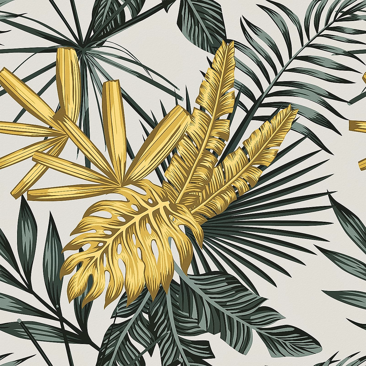 WESTICK Green Gold Botanical Wallpaper 17.5" x 118" Tropical Wallpaper Stick and Peel Floral Contact Paper for Walls Self Adhesive Leaf Wallpaper for Bedroom Kitchen Cabinet RV Countertops