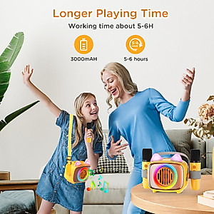 BIGASUO Kids Karaoke Machine, Portable Bluetooth Speaker with 2 Wireless Microphones, Music Toys for Girls & Boys, Birthday Gifts for Toddlers Kids Age 4, 5, 6, 7, 8, 9, 10+ Year Old