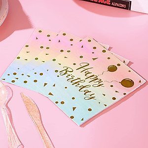 Boocikey 200 Pcs Pastel Party Supplies Birthday Party Plates and Napkins Sets,Disposable Pastel Birthday Plates - Rainbow Paper Plates Napkins Cups for Birthday Baby Shower Party Decorations