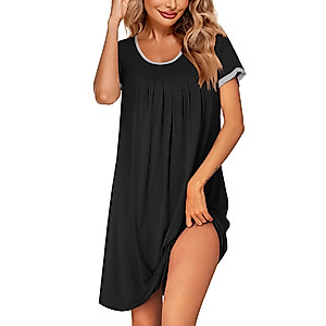 Ekouaer Women's Nightgown Soft Nightwear Maternity Loose Short Sleeve Sleepwear Black XXL