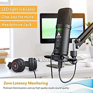 MAONO USB Podcast Microphone with Headphone Set, Zero-Latency Monitoring Computer Condenser PC Mic 192KHZ/24Bit with Mute Button for Recording, Voice Over, Streaming（AU-PM401H）
