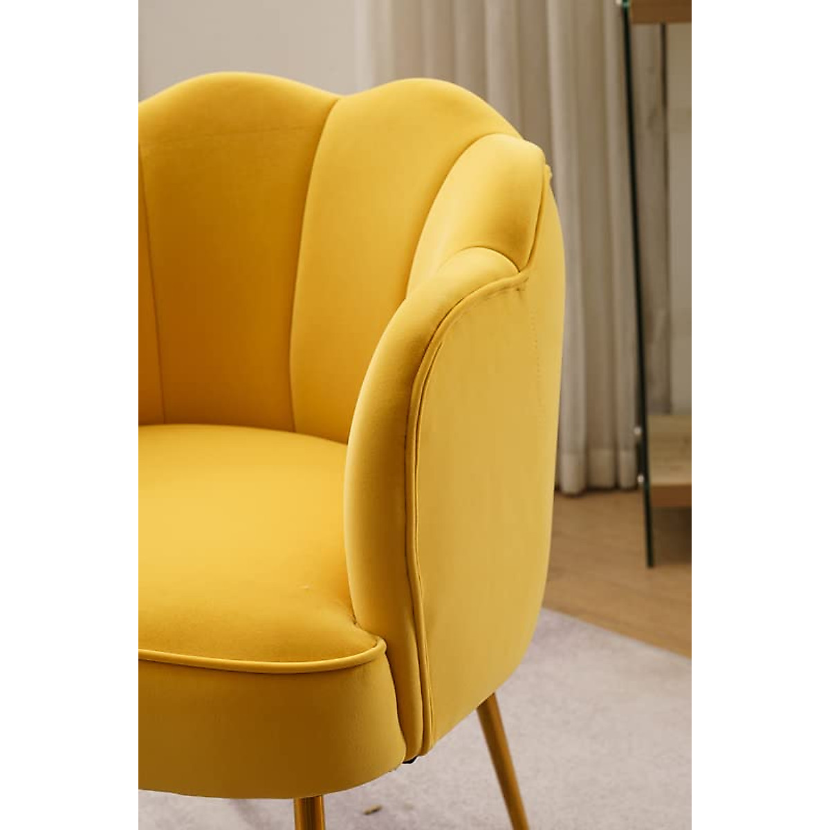 Yone jx je Modern Shell Chair Accent Chair, Velvet Armless Accent Chair, Barrel Chair Button-Tufted Decorative Sitting Chair, Corner Side Chair, Vanity Chair for Bedroom, Living Room (Yellow)