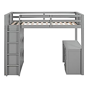 DEYOBED Twin Size Wooden Loft Bed Frame with Desk, Storage Drawers, Open Shelves, and Ladder - Maximizing Bedroom Space with Practical Furniture for Kids and Teens