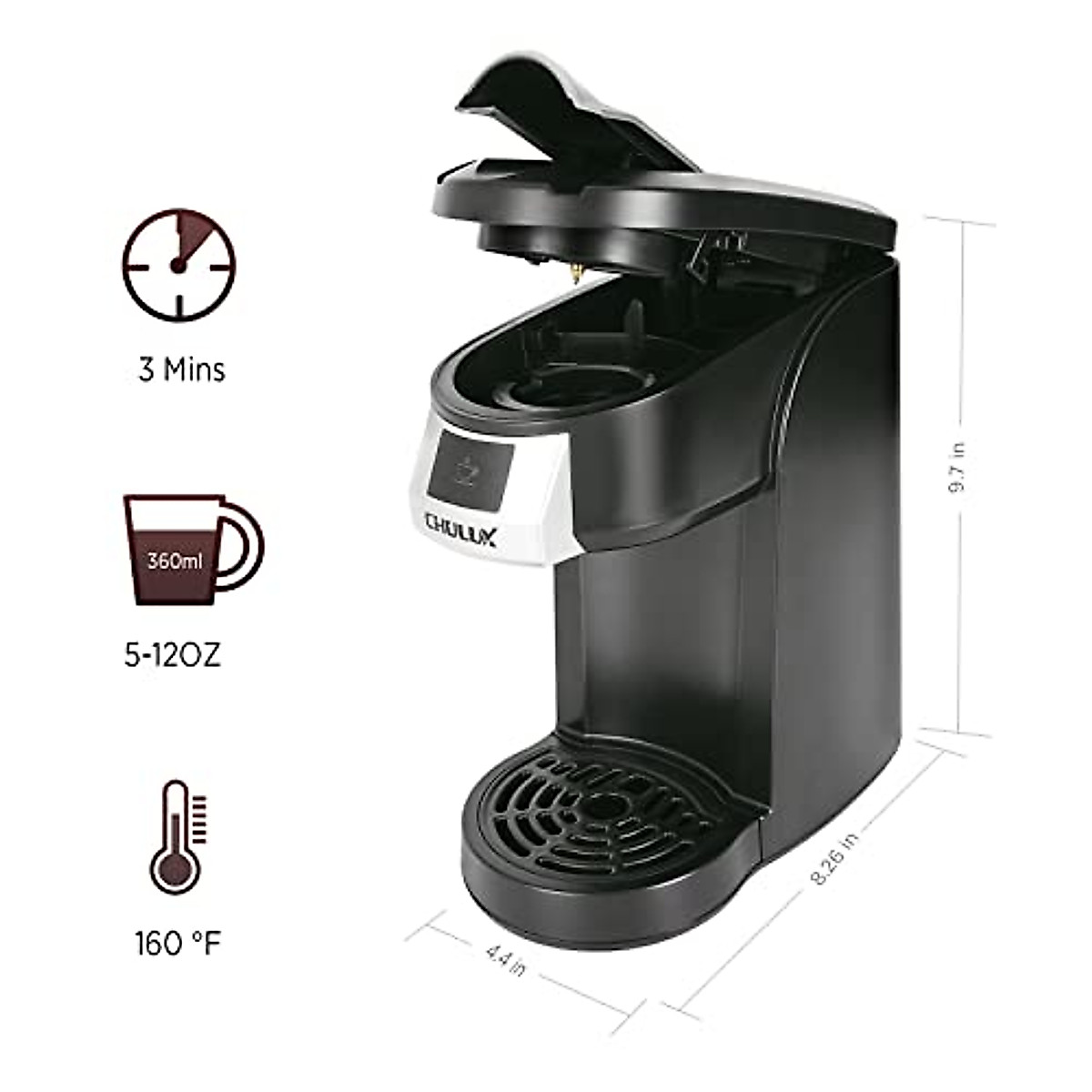 CHULUX Upgrade Single Serve Coffee Maker, 12oz Fast Brewing Machine Brewer Compatible With Pods & Reusable Filter, Auto Shut-Off, One Button Operation, for Hotel, Office, or Travel