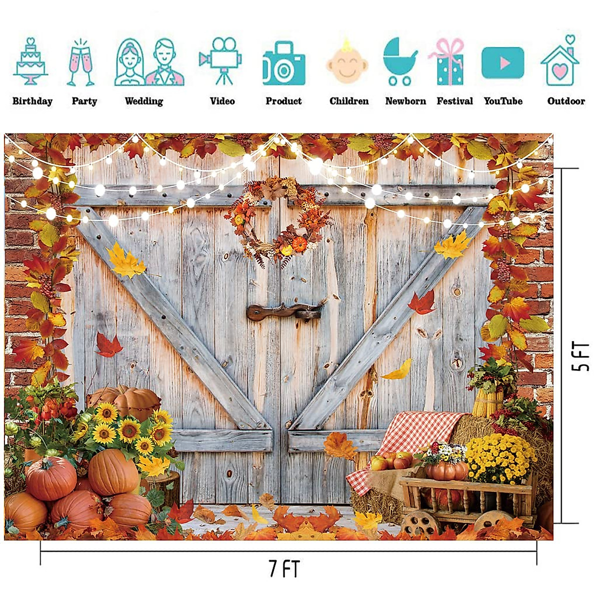 CYLYH 7x5FT Thanksgiving Backdrop Fall Thanksgiving Photography Backdrop Autumn Pumpkin Harvest Barn Background Maple Baby Shower Banner Decoration Birthday Party Backdrop