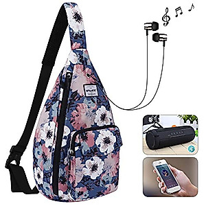 HAWEE Floral Sling Bag for Women Crossbody Backpack Water-repellent Fabric Lightweight Carrry Purse, Retro Camelllia