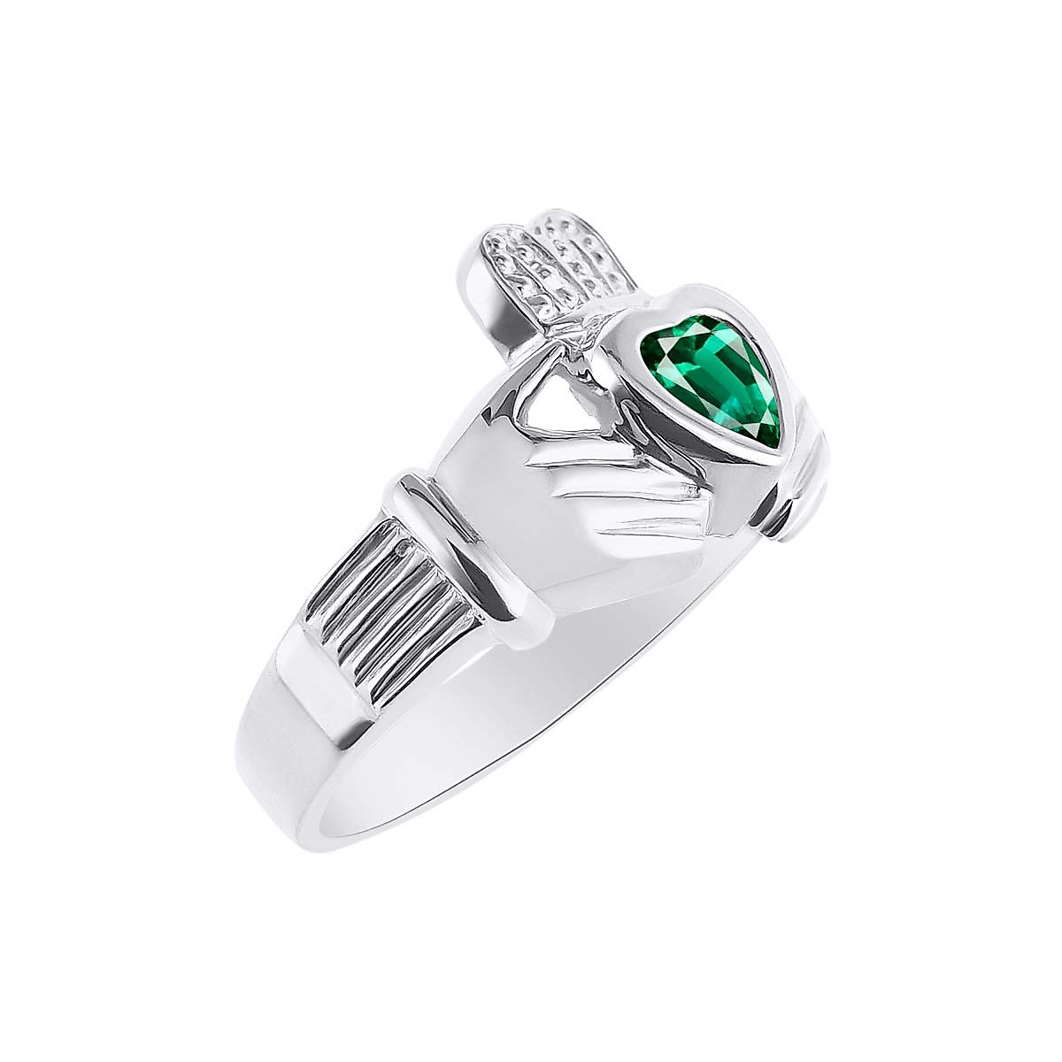 Rylos Rings Sterling Silver Claddah Love, Loyalty & Friendship Heart 6MM Gem Irish Wedding Band Claddagh Rings May Emerald Jewelry Size 11