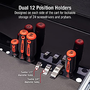 Sunex 8035 Black Compact Slide Utility Cart, Locking Slide Top, Swivel/Locking Casters, 18 Gauge Steel, Latching Drawers, 450-Pound Capacity