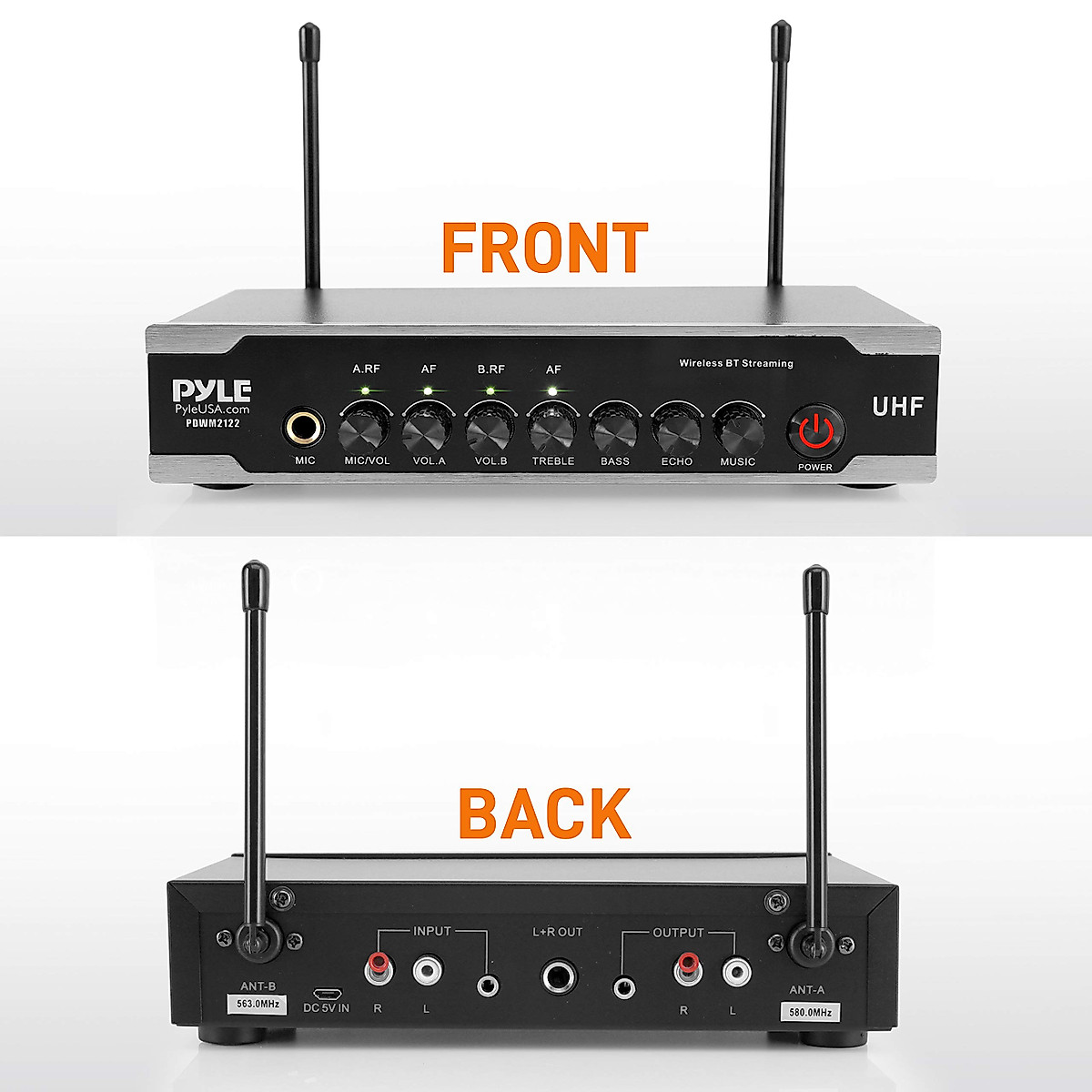 Pyle Portable Uhf Wireless Microphone System - Bluetooth Cordless Headset Lapel Lavalier Microphone Set W/ 2 Battery Operated Beltpack Transmitters, Receiver, Aux, for PA Karaoke DJ Party - PDWM2122
