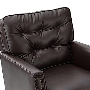 Leather Armchair Accent Chair with Nail Trim and Button Tufted Cozy Sofa Chair with Wood Legs, Tufted Club Chair for Living Room Bedroom Office (Brown)